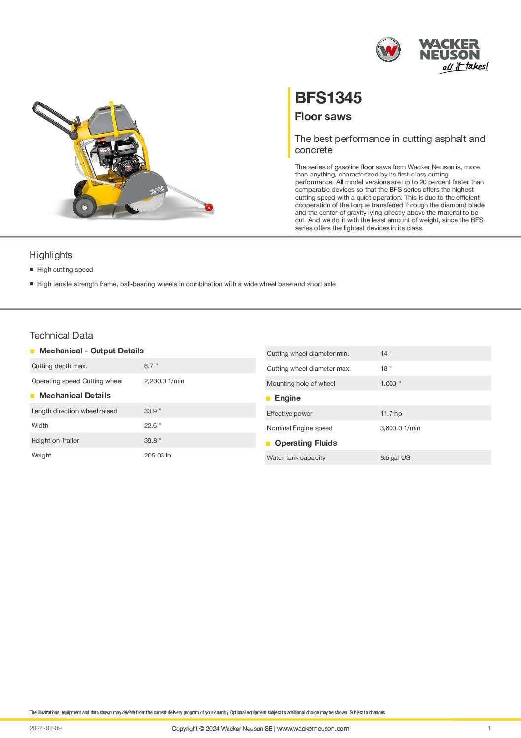 Wacker Neuson Floor Saws BFS1345 - Coppard Plant Hire Ltd